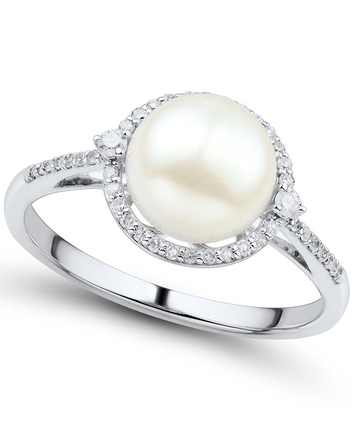 Honora Cultured Freshwater Pearl (8mm) & Diamond (1/6 ct. t.w.) Ring in ...
