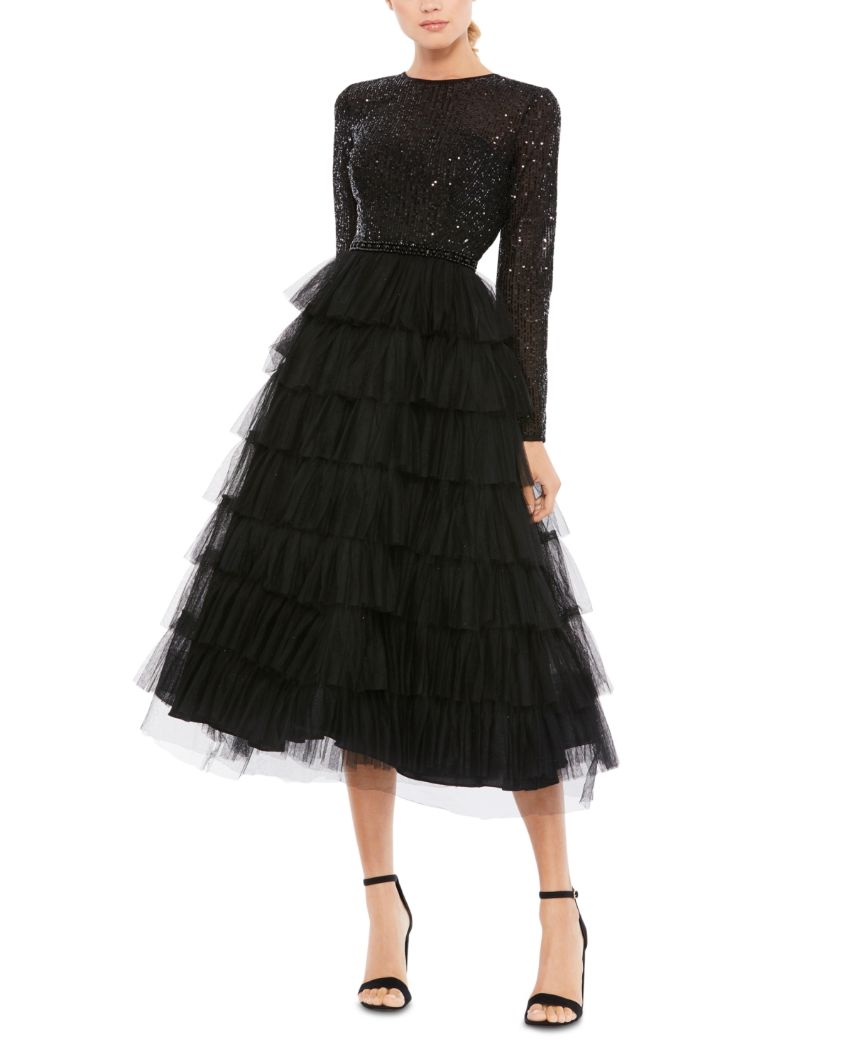 Mac Duggal Sequin-Top A-Line Dress - Black
