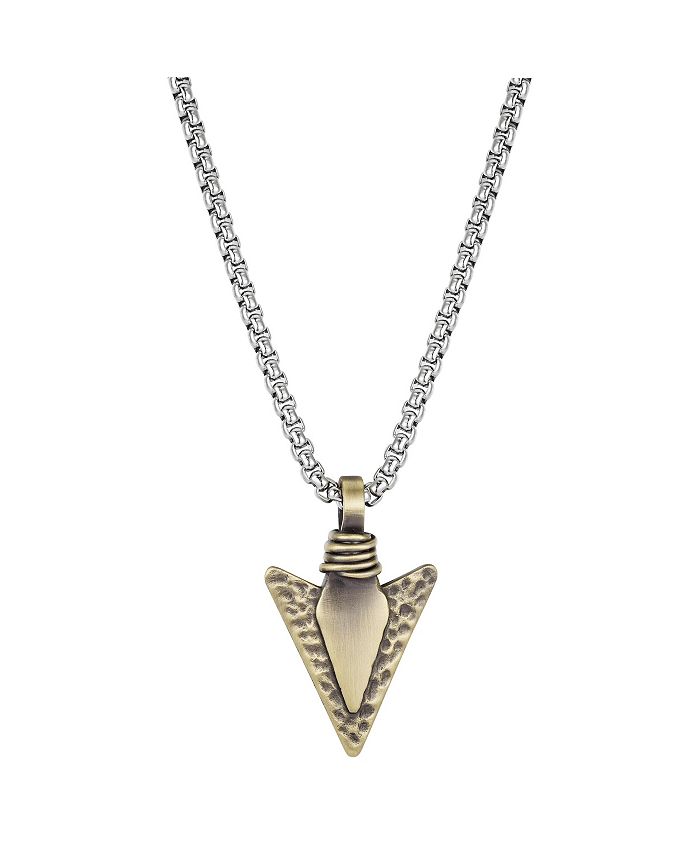 He Rocks Two-Tone Stainless Steel Hammered Arrowhead Pendant Necklace ...