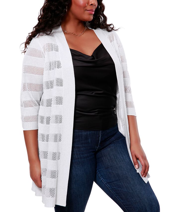 Belldini Plus Size Mesh & Metallic Stripe Duster Cardigan & Reviews ...