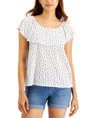 Style & Co Printed Ruffle Neckline Top, Created for Macy's - Macy's