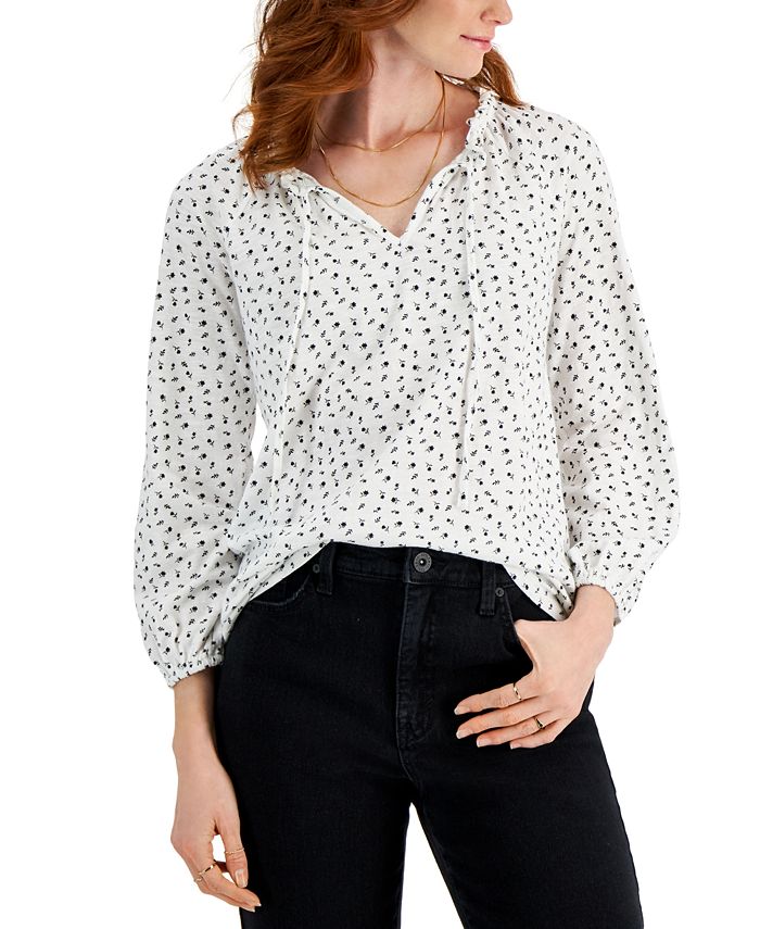 Style & Co Cotton Printed Poet Top, Created for Macy's - Macy's
