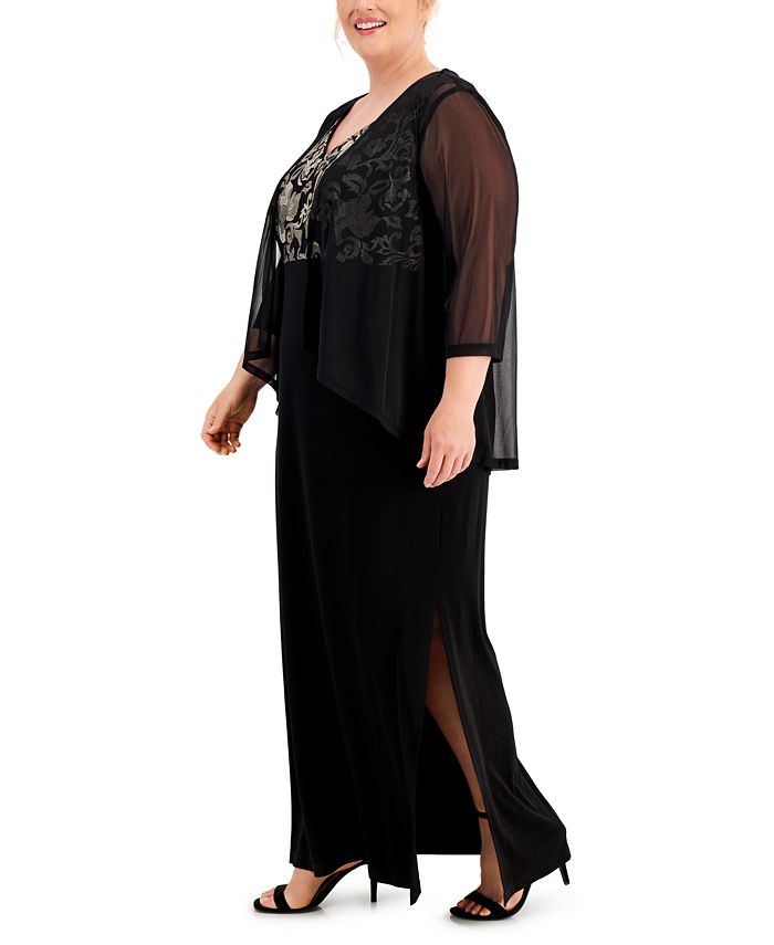 Connected Plus Size Embroidered Dress & Chiffon Jacket Set - Macy's