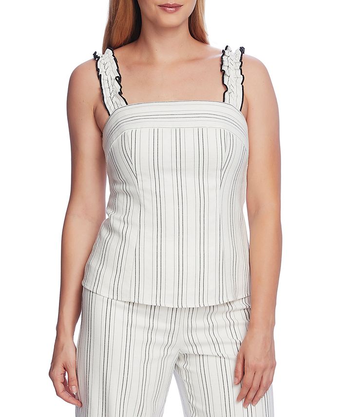 Vince Camuto Pinstriped Ruffle Strap Tank Top - Macy's