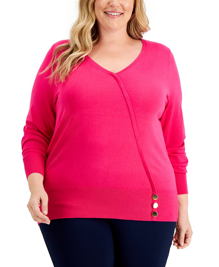 JM Collection Plus Size Studded-Hem Sweater, Created for Macy's - Macy's