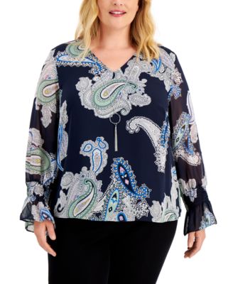 JM Collection Plus Size Paisley Necklace Blouse, Created for Macy's ...