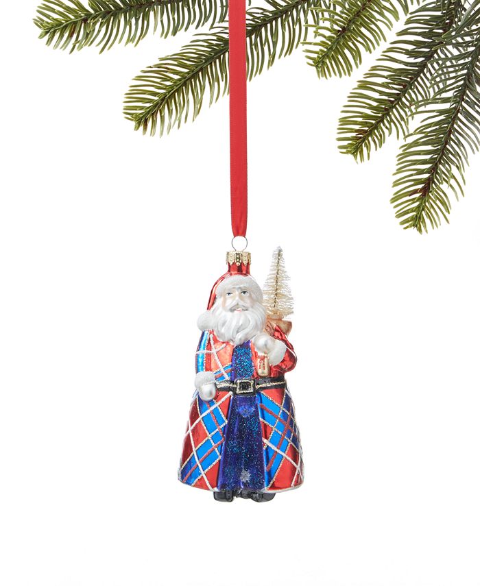 Holiday Lane All Tarted Up Plaid-Clad Santa Ornament, Created for Macy ...