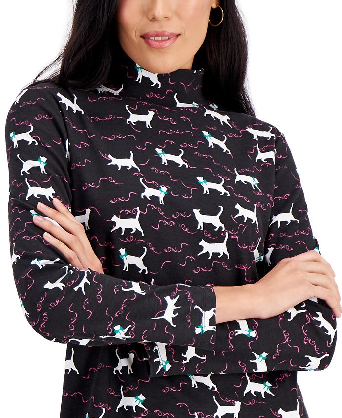 Karen Scott Curious-Cat-Print Top, Created for Macy's - Macy's