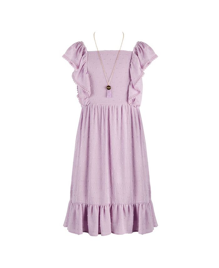 Beautees Big Girls Swiss Dot Lace Trim Ruffle Dress with Necklace - Macy's