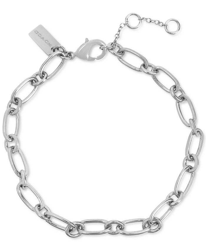 COACH Silver-Tone Signature C Starter Chain Link Bracelet - Macy's