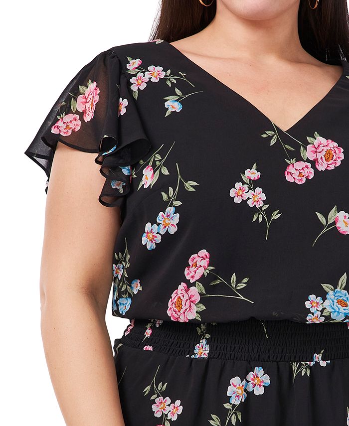 Msk Plus Size Floral Print Flutter Sleeve Midi Dress Macys