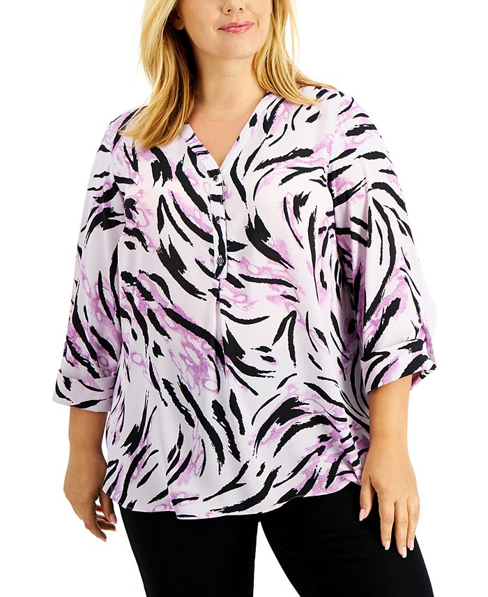 JM Collection Plus Size Animal-Print 3/4-Sleeve Top, Created for Macy's ...
