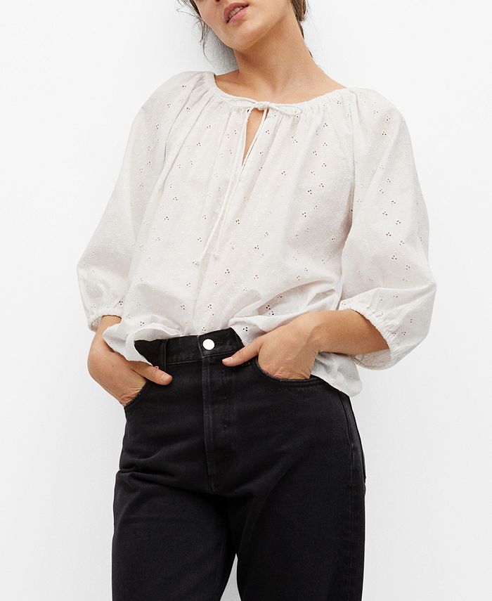 MANGO Swiss Embroidery Cotton Blouse - Macy's