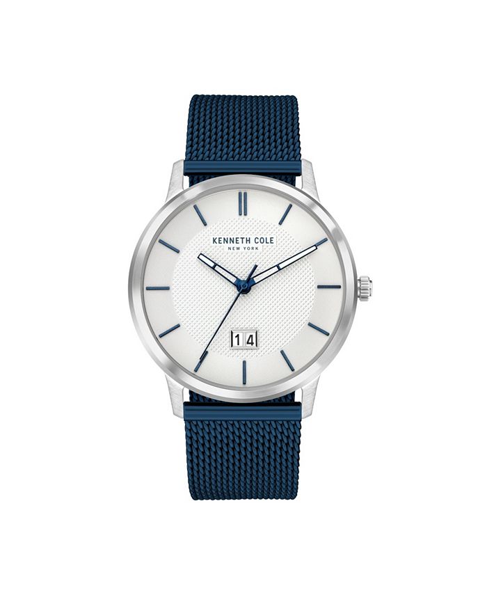 Kenneth Cole New York Men's 3 Hands Date Blue Stainless Steel Mesh ...