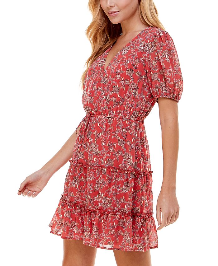 City Studios Juniors' Printed Ruffle Fit & Flare Dress - Macy's