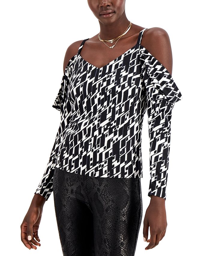 INC International Concepts Printed Cold-Shoulder Draped Top, Created for Macy's - Macy's