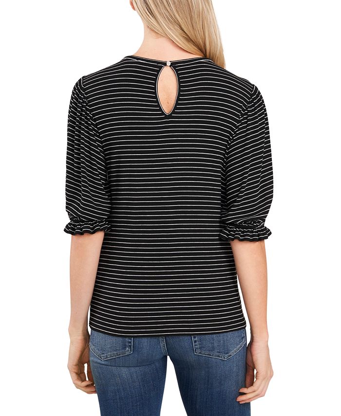 CeCe Striped Ruffled-Cuff Top - Macy's