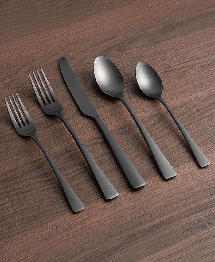 Cambridge Silversmiths Cerys Black Satin 20-Piece Flatware Set, Service ...