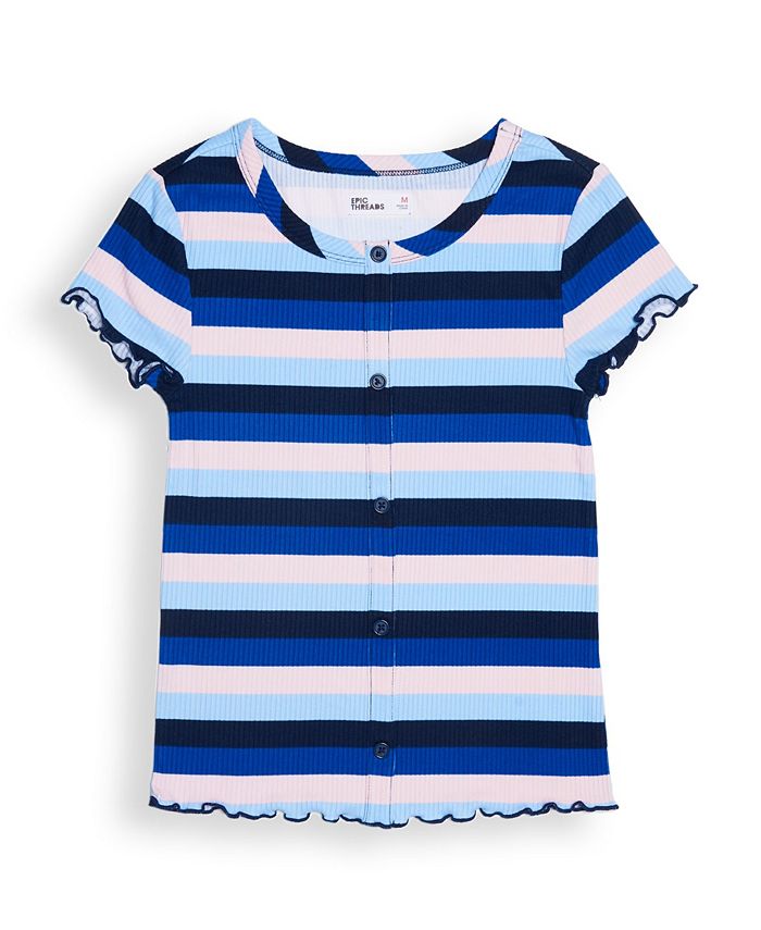 Epic Threads Big Girls Striped Button Front Top, Created for Macy's ...