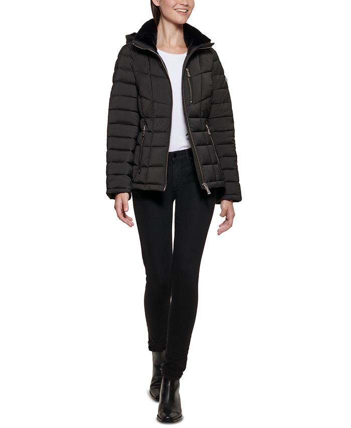 Calvin Klein Women's Faux-Fur-Trim Hooded Puffer Coat, Created for Macy's - Macy's