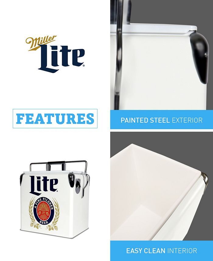Miller Lite Retro Ice Chest Beverage Cooler with Bottle Opener, 14 ...