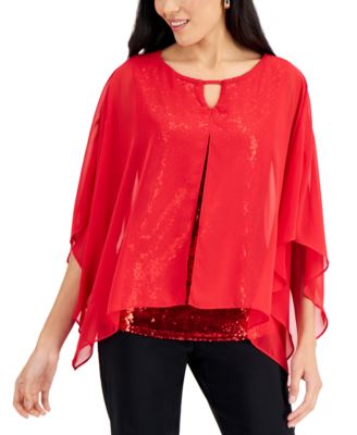 JM Collection Sequined Mesh Keyhole Top, Created for Macy's - Macy's