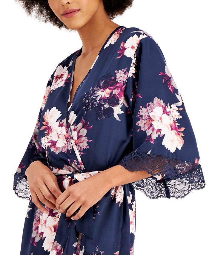 INC International Concepts Lace-Trim Floral-Print Robe, Created for ...