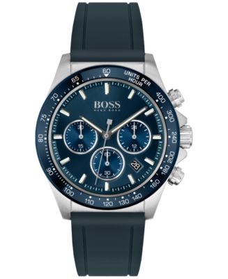 BOSS Men's Chronograph Hero Blue Silicone Strap Watch 43mm - Macy's