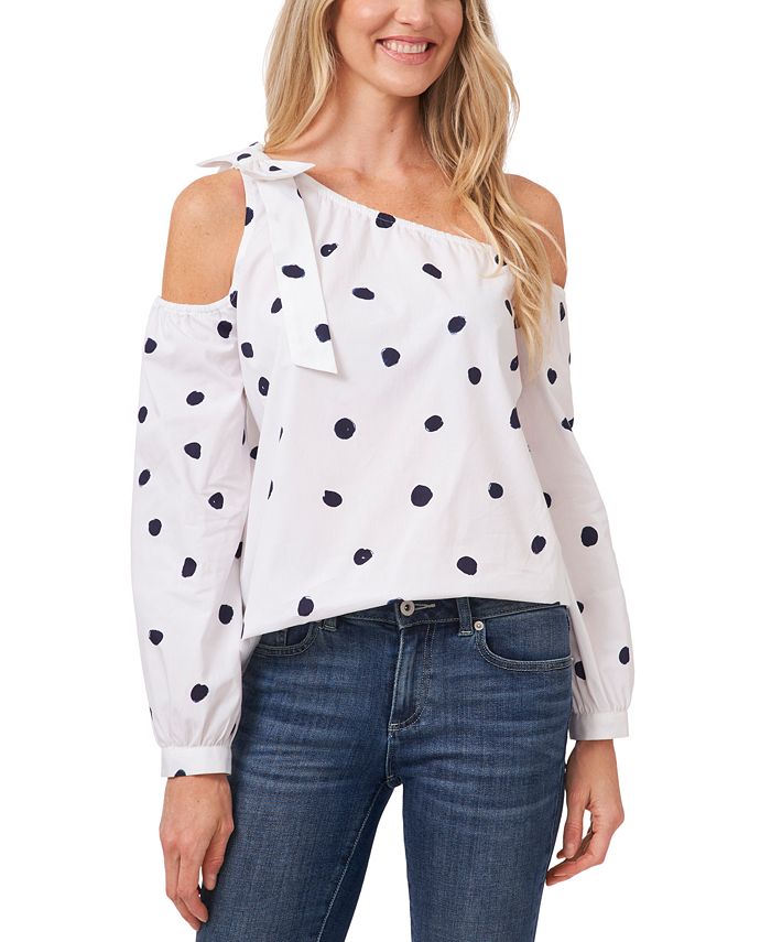Cece Polka Dot Asymmetric Cold Shoulder Top Macys