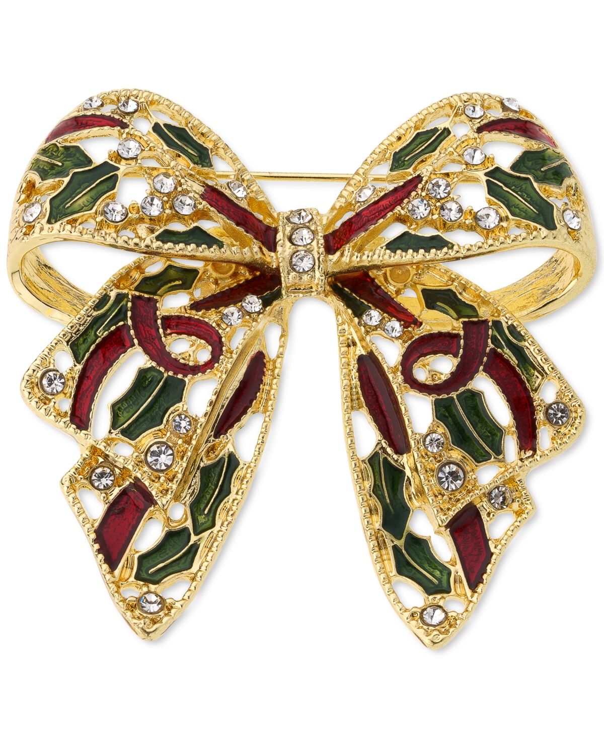 Click here for Holiday Lane Gold-Tone Pave & Holly Bow Pin  Creat... prices