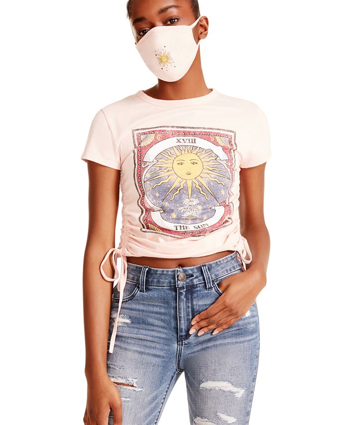 Madden Girl Juniors' Ruched Celestial Graphic T-shirt - Macy's