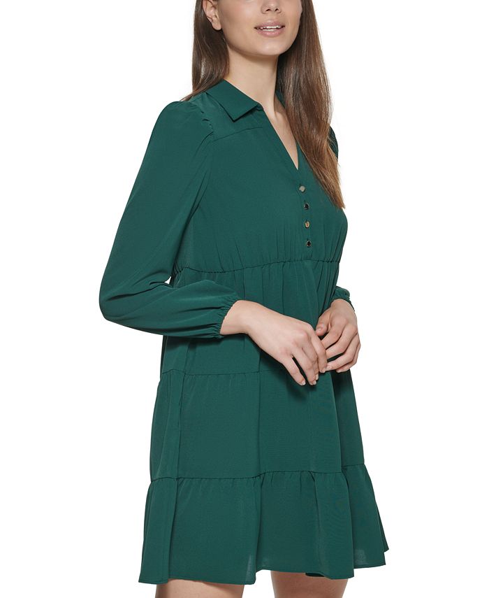 kensie Collared Tiered Shift Dress - Macy's