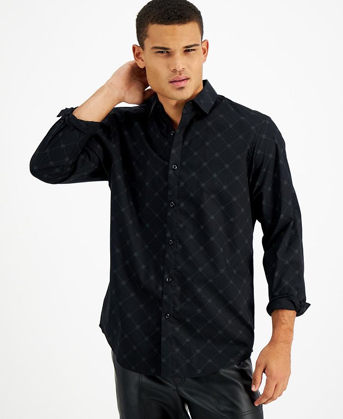 Inc International Concepts Mens Regular Fit Dotted Grid Shirt Created
