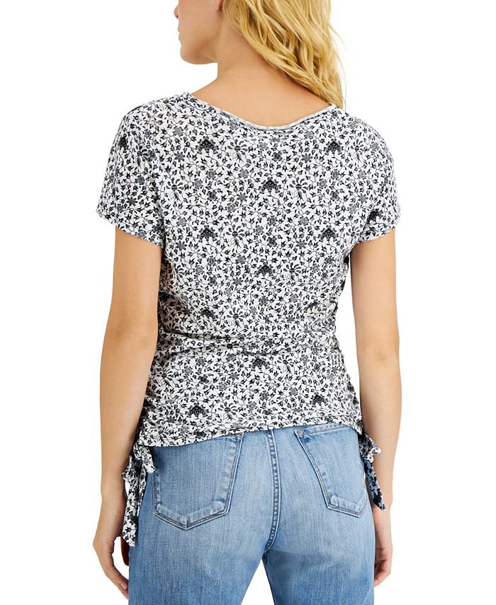 INC International Concepts Cotton Printed Side-Ruched Top, Created for ...
