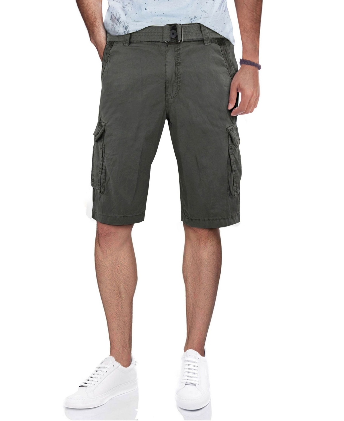 Click here for Mens Belted Twill Tape Cargo Shorts - Grey prices