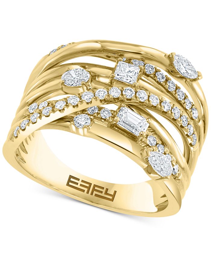EFFY Collection EFFY® Diamond Multi-Shape Multirow Crossover Ring (1 ct. t.w.) in 14k Gold - Macy's
