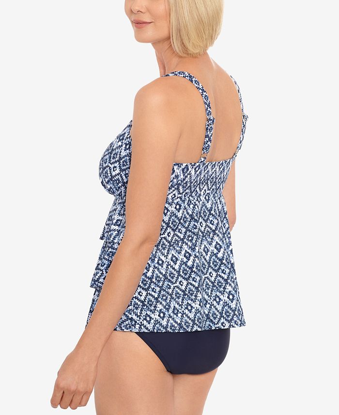 Swim Solutions Triple Tier Tummy Control Fauxkini One Piece Swimsuit