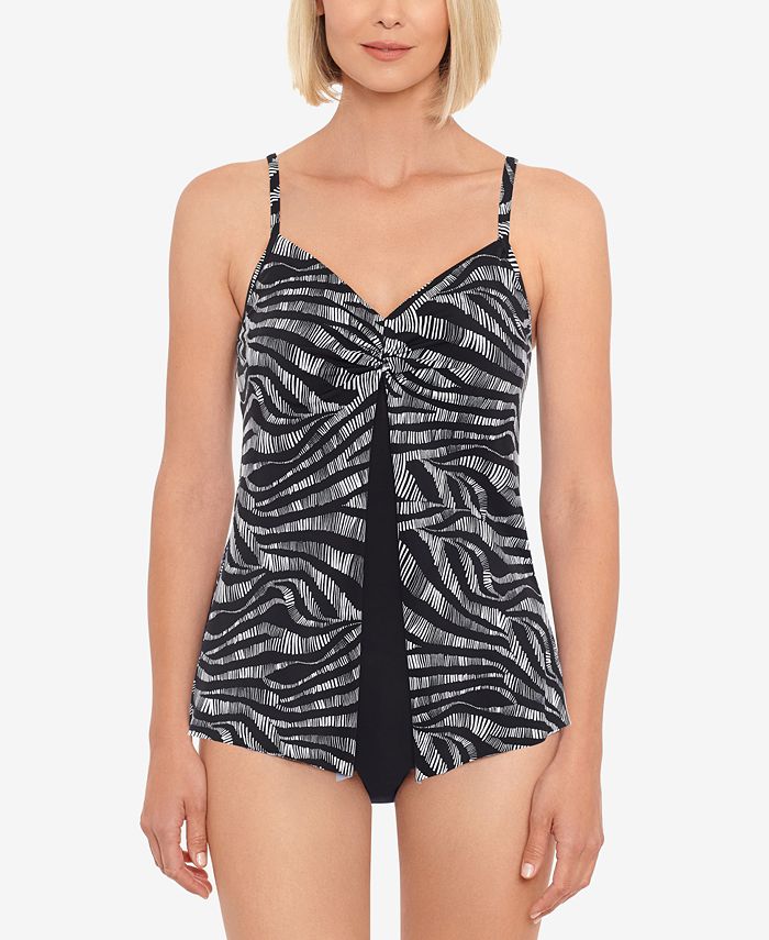 Swim Solutions Twist Front Flyaway Fauxkini One Piece Swimsuit Created