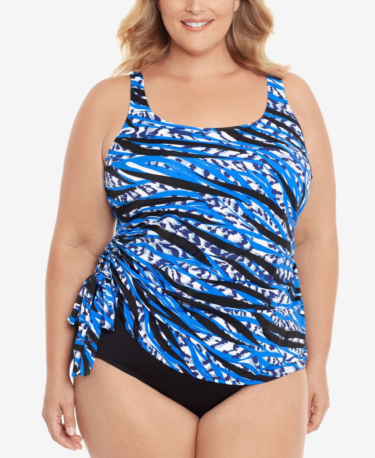 Swim Solutions Plus Size Side Bow Tummy Control Fauxkini One Piece