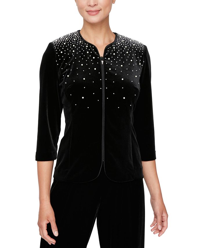 Alex Evenings Petite Embellished Velvet Jacket - Macy's