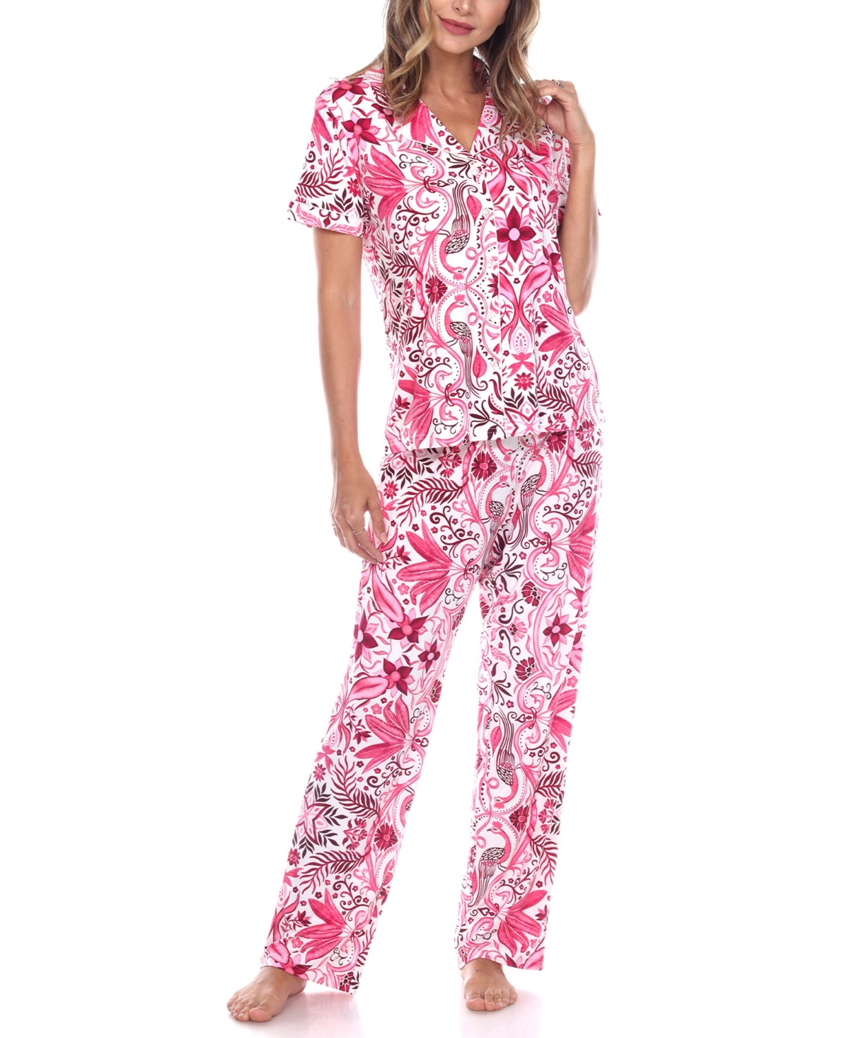 Click here for Womens White Mark 2pc. Tropical Peacock Pajama Set prices