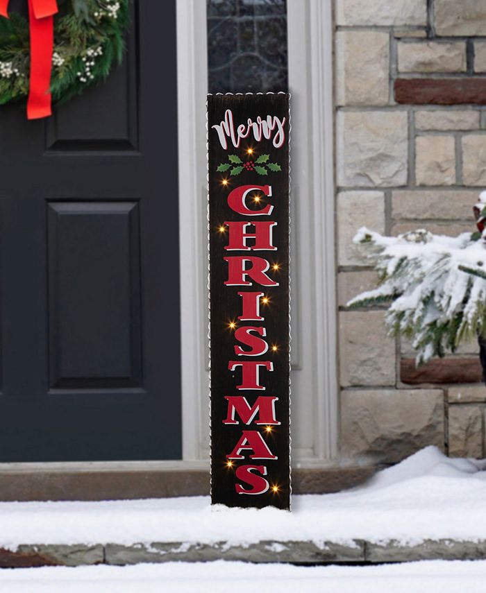Glitzhome Lighted Wooden Christmas Porch Sign, 42" - Macy's
