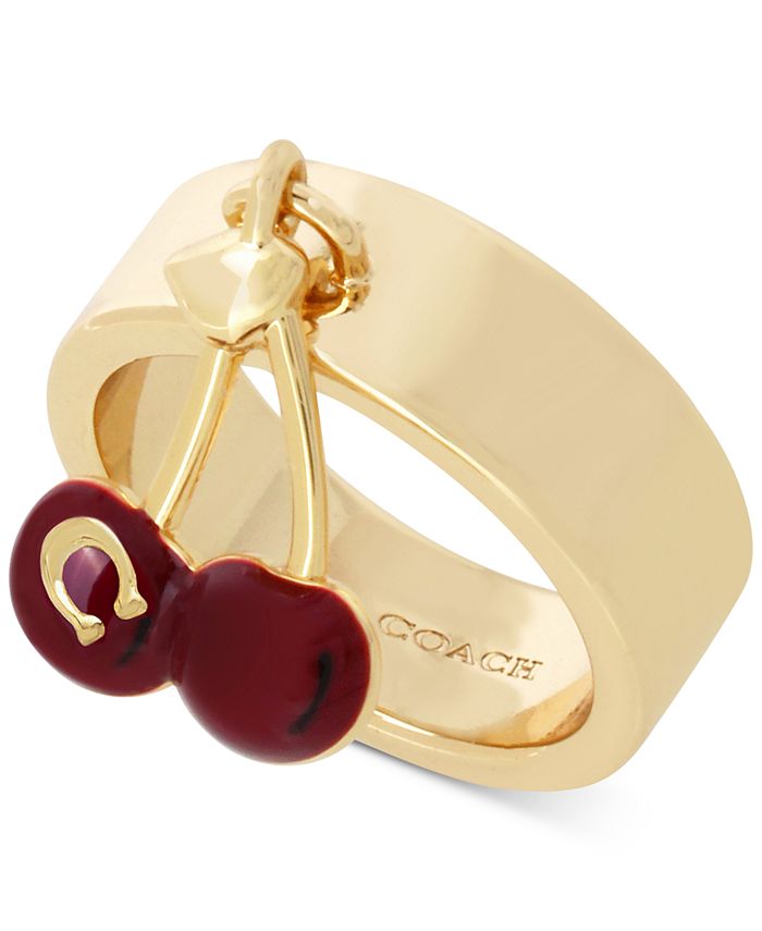 COACH Gold-Tone Signature C Cherry Charm Band Ring - Macy's