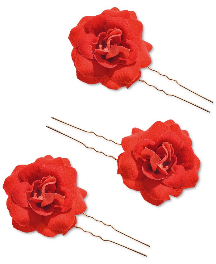 INC International Concepts 3-Pc. Gold-Tone & Red Rose Hair Pin Set ...