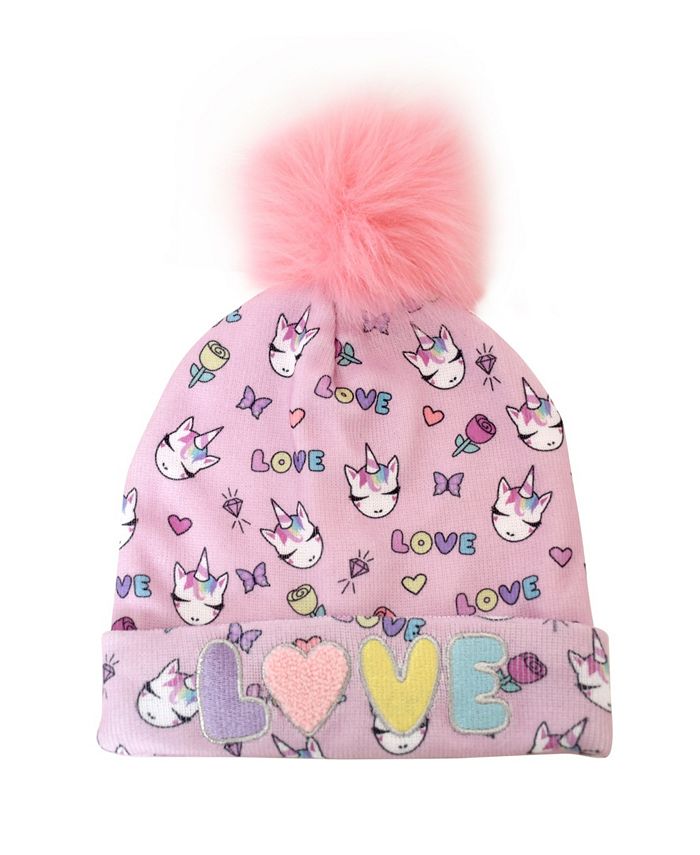 OMG! Accessories Big Girls Gwen Love Pom Pom Hat and Gloves Set, 2 ...