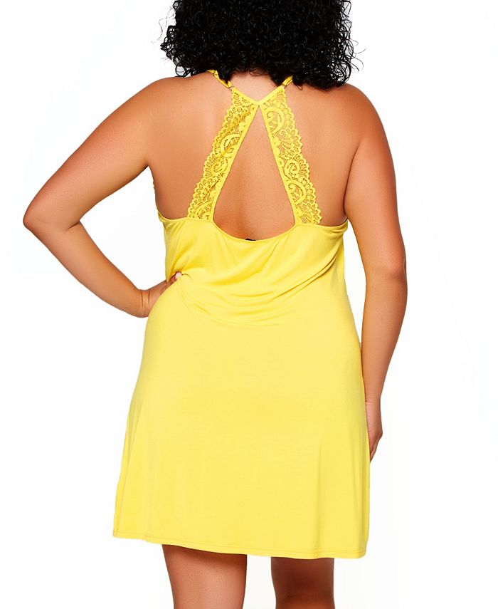 iCollection Zennie Plus Size Modal and Lace Chemise Lingerie - Macy's