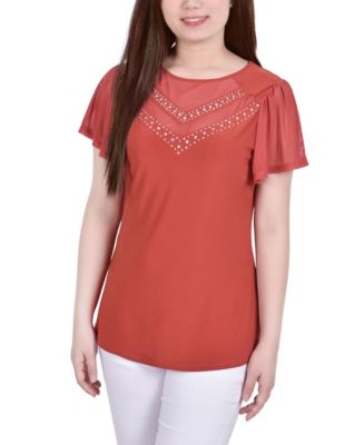 Women's Studded Top with Mesh Details - Macy's