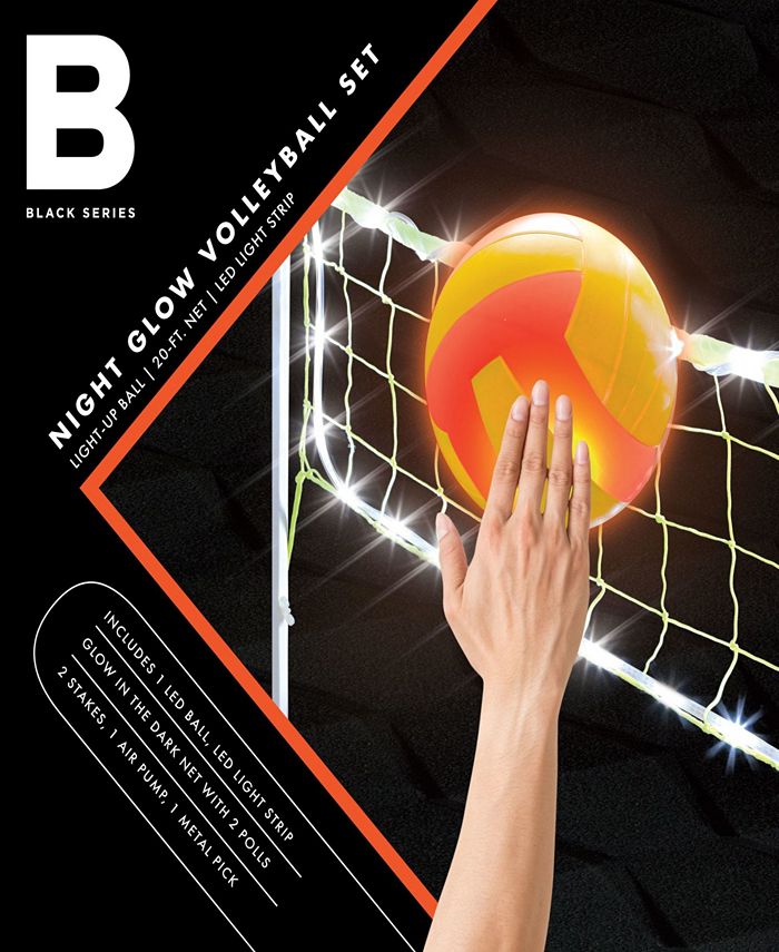 Black Series Night Glow Volleyball Set, LED Light-Up Ball and Stand Up ...