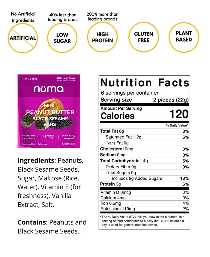 Numa 4.2 Oz Mini Peanut Butter Black Sesame Bars Pack, 6 Pieces - Macy's