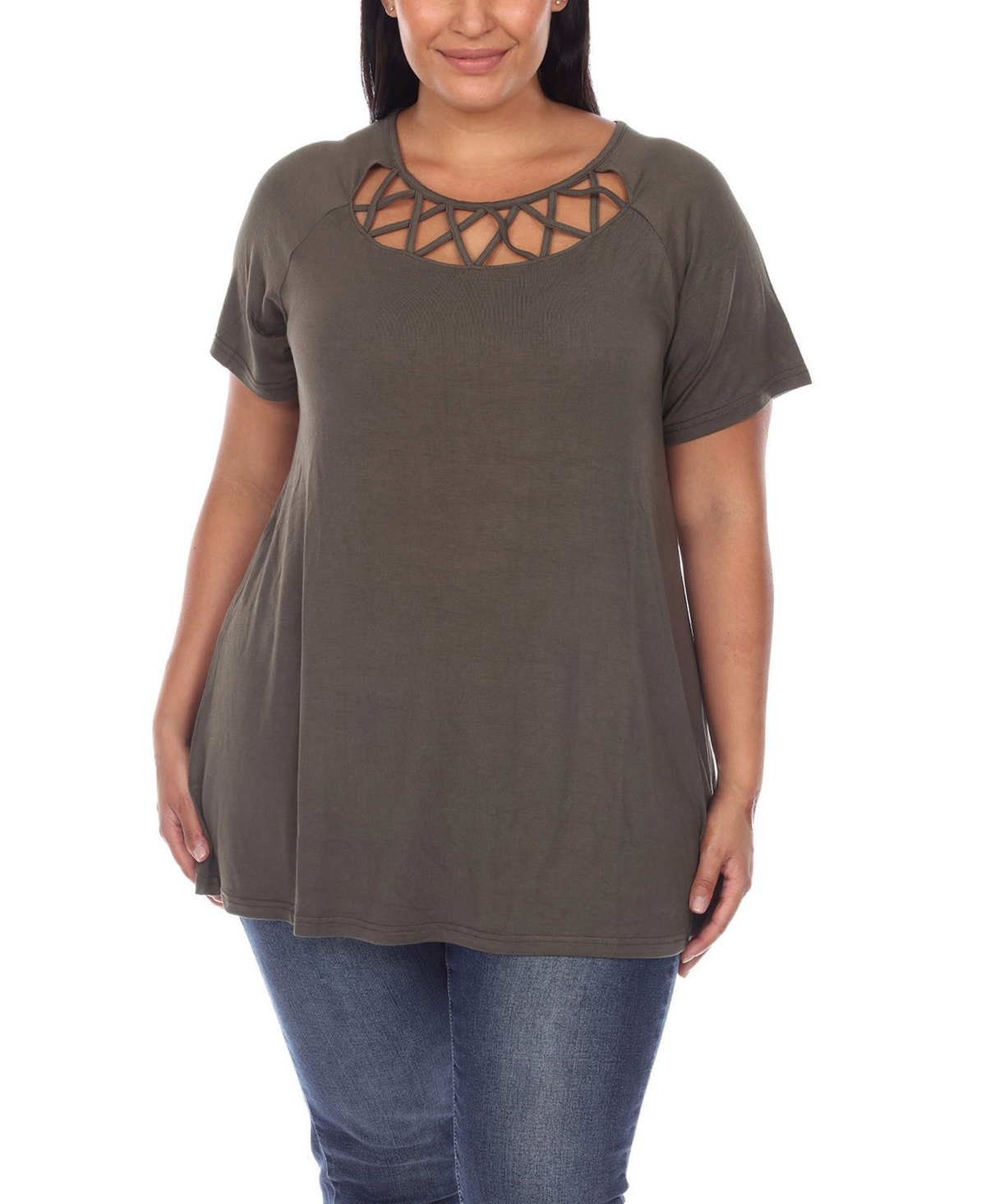 Click here for White Mark Plus Size Crisscross Cutout Short Sleev... prices